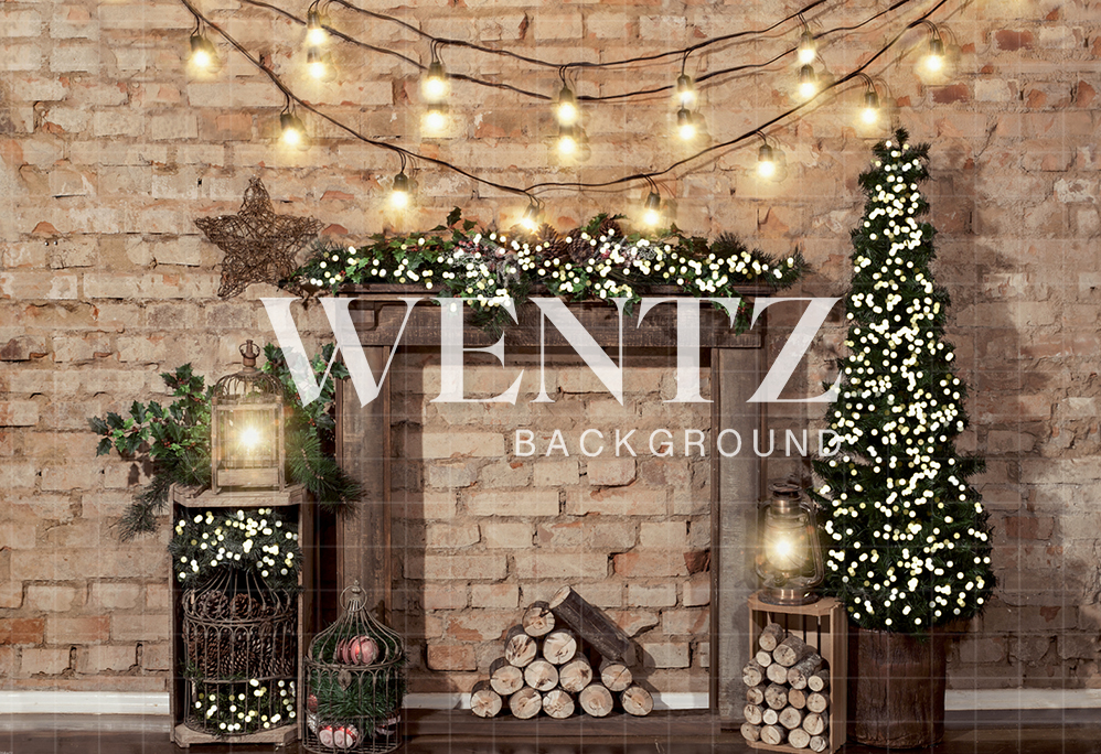 Fabric Photography Background Christmas Fireplace / Backdrop 1964
