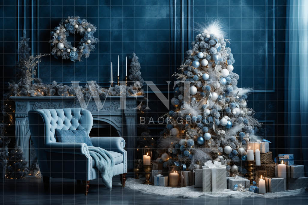 Fabric Photography Background Blue Christmas Set / Backdrop 3999