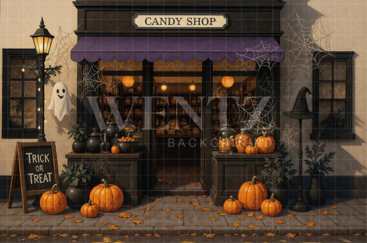Fabric Photography Background Halloween Candy Shop / Backdrop 7643